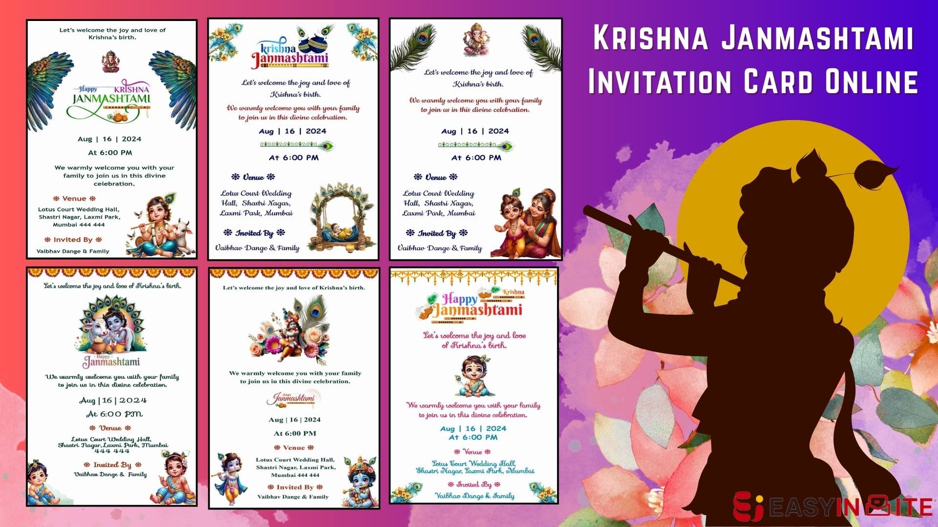 Free Krishna Janmashtami Invitation Card Maker Online
